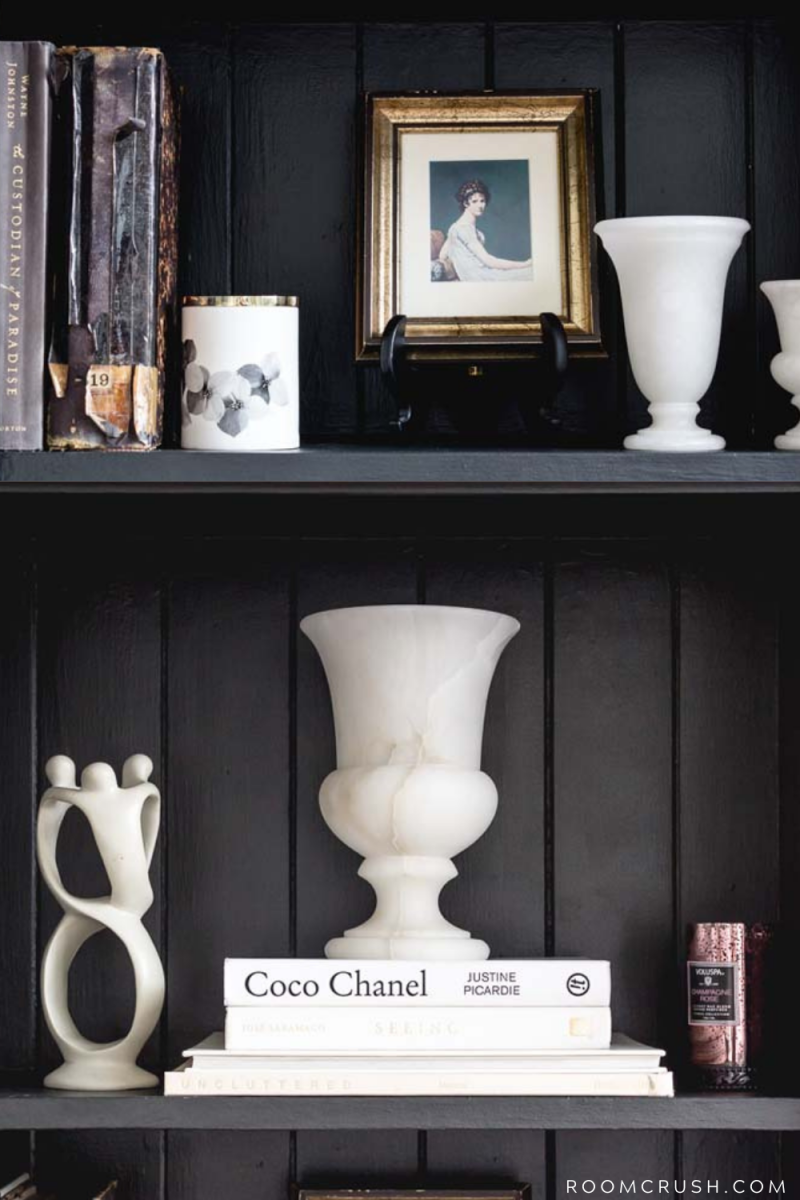 How To Style A Moody Black And White Bookcase